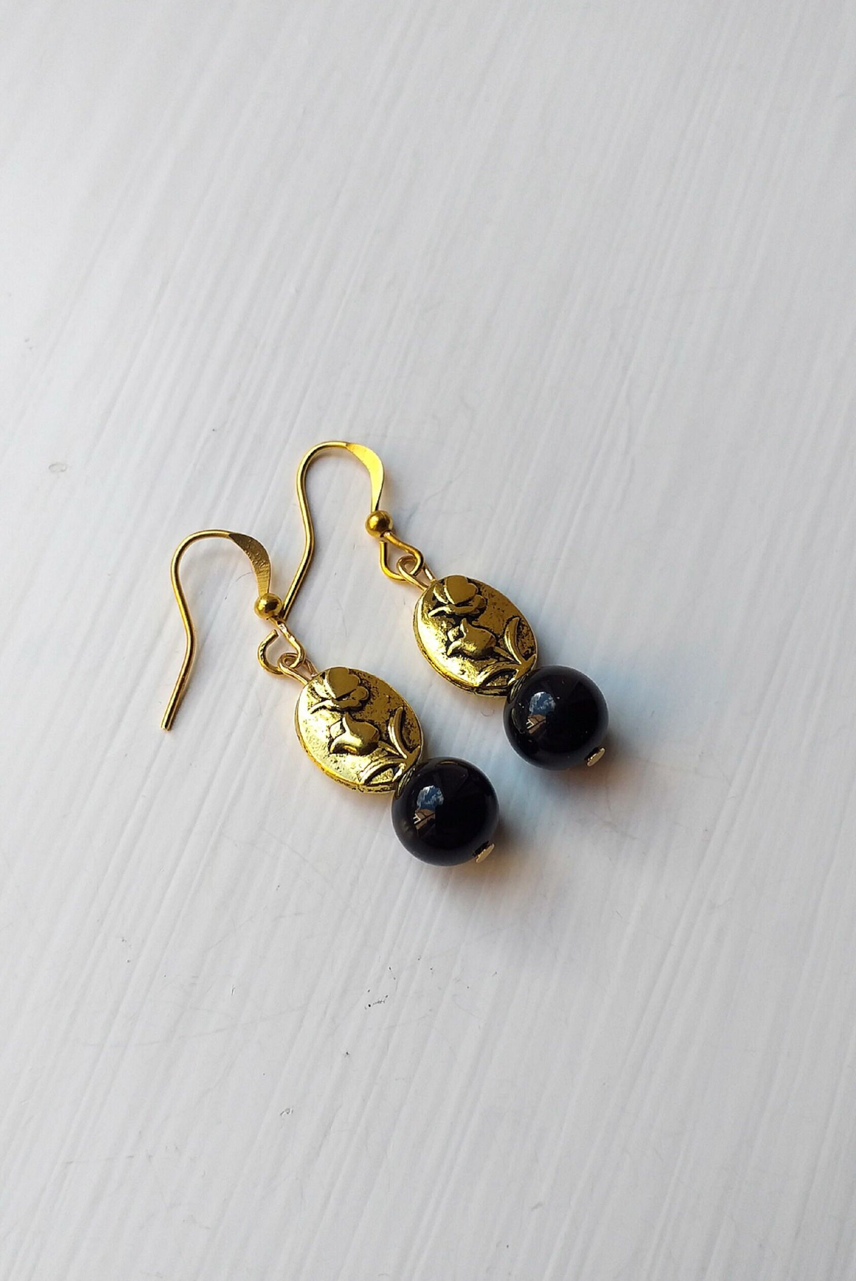 Whitby Jet Earrings, English Whitby Jet Black Gemstone Earrings ...