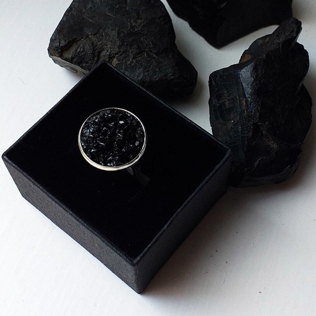 Real Anthracite Coal Ring, Coal Ring, Adjustable Silver Black Diamond ...