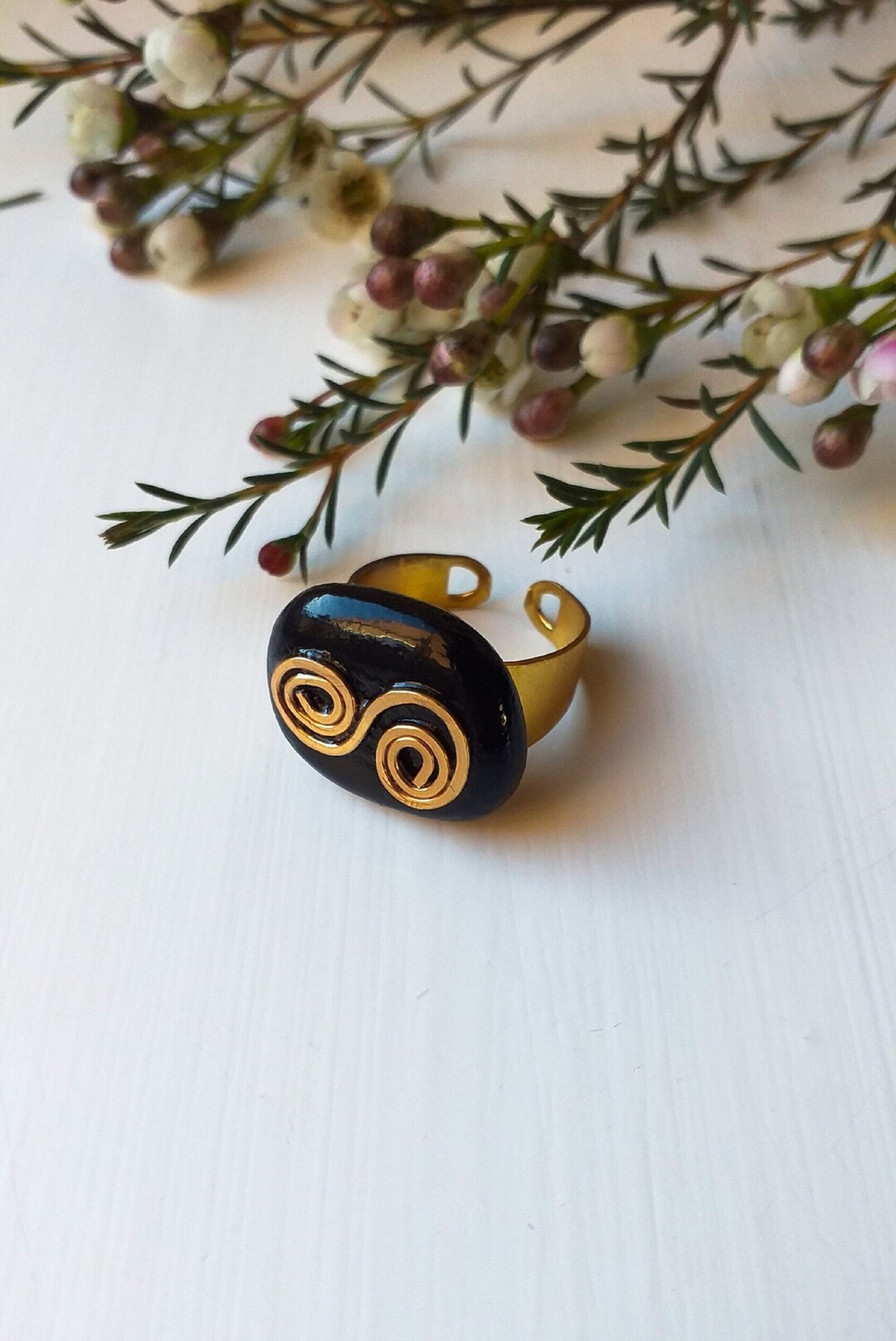 Coal Rings, Hand Sculpted 24K Gold Fill. Spiral Coal Ring, Adjustable ...