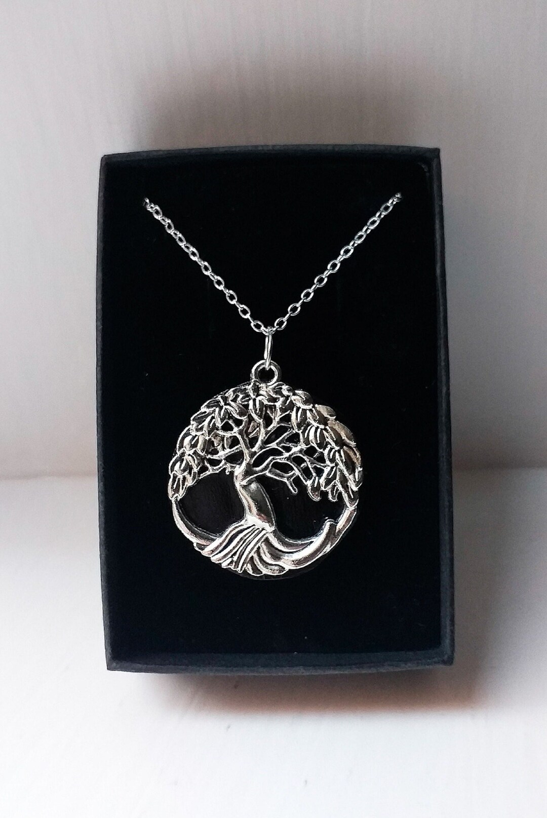Hand Carved Coal Silver Tree of Life Pendant Necklace, Tree of Life Jet ...