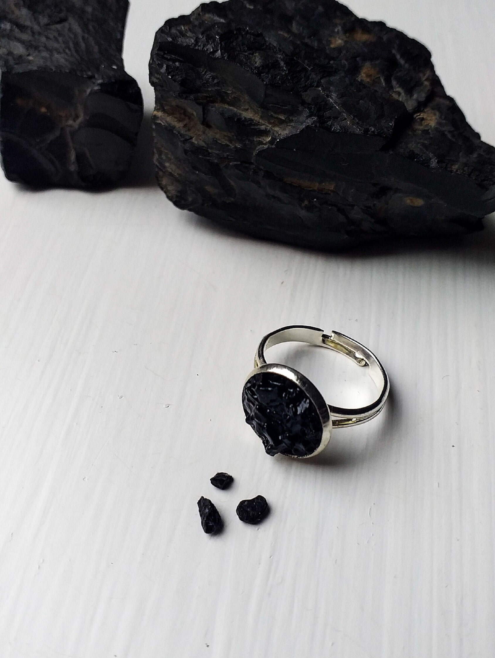 Real Anthracite Coal Ring Coal Ring Adjustable Silver Black - Etsy