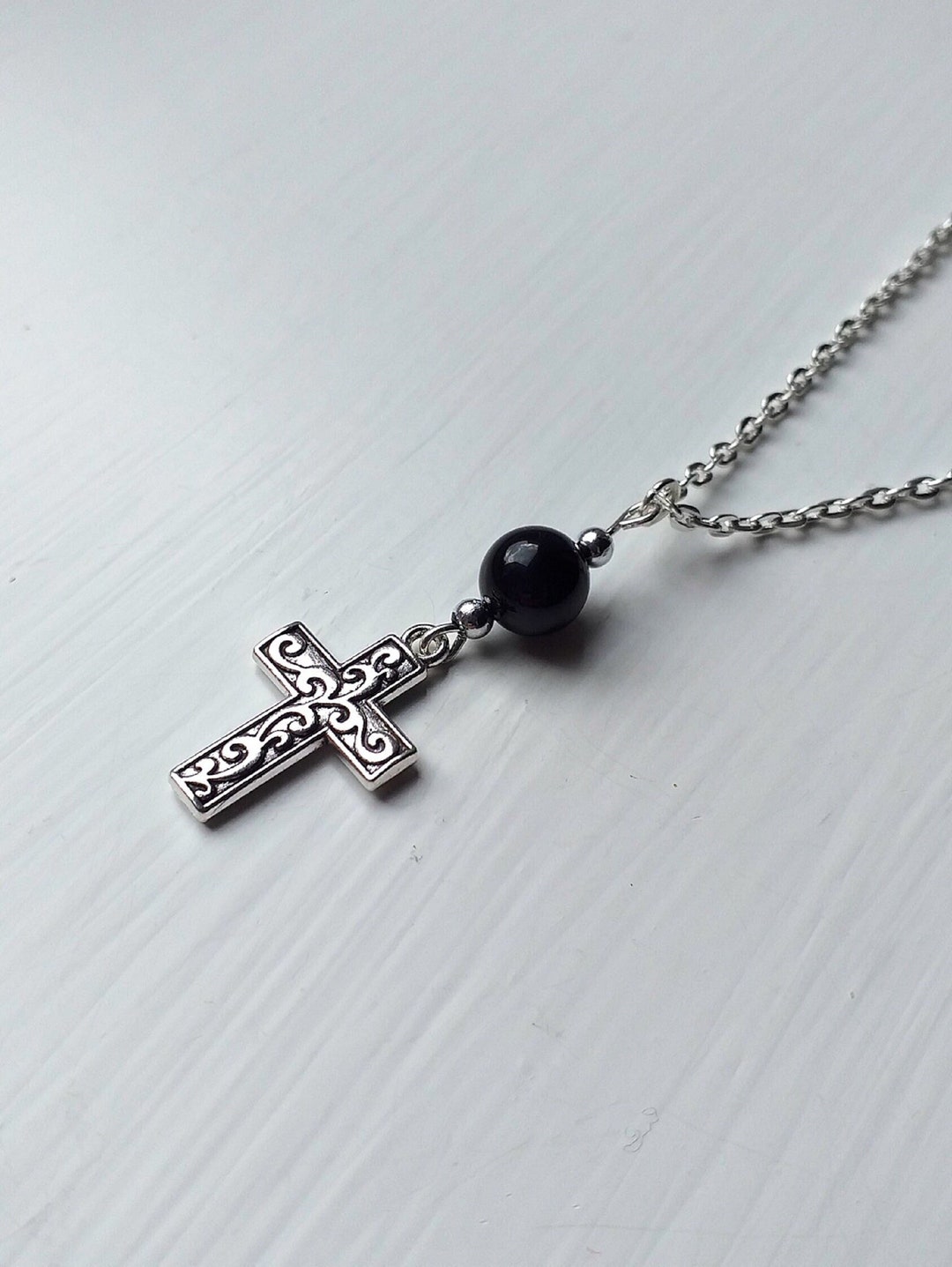 Whitby Jet Cross Pendant Necklace Whitby Jet Filigree - Etsy UK