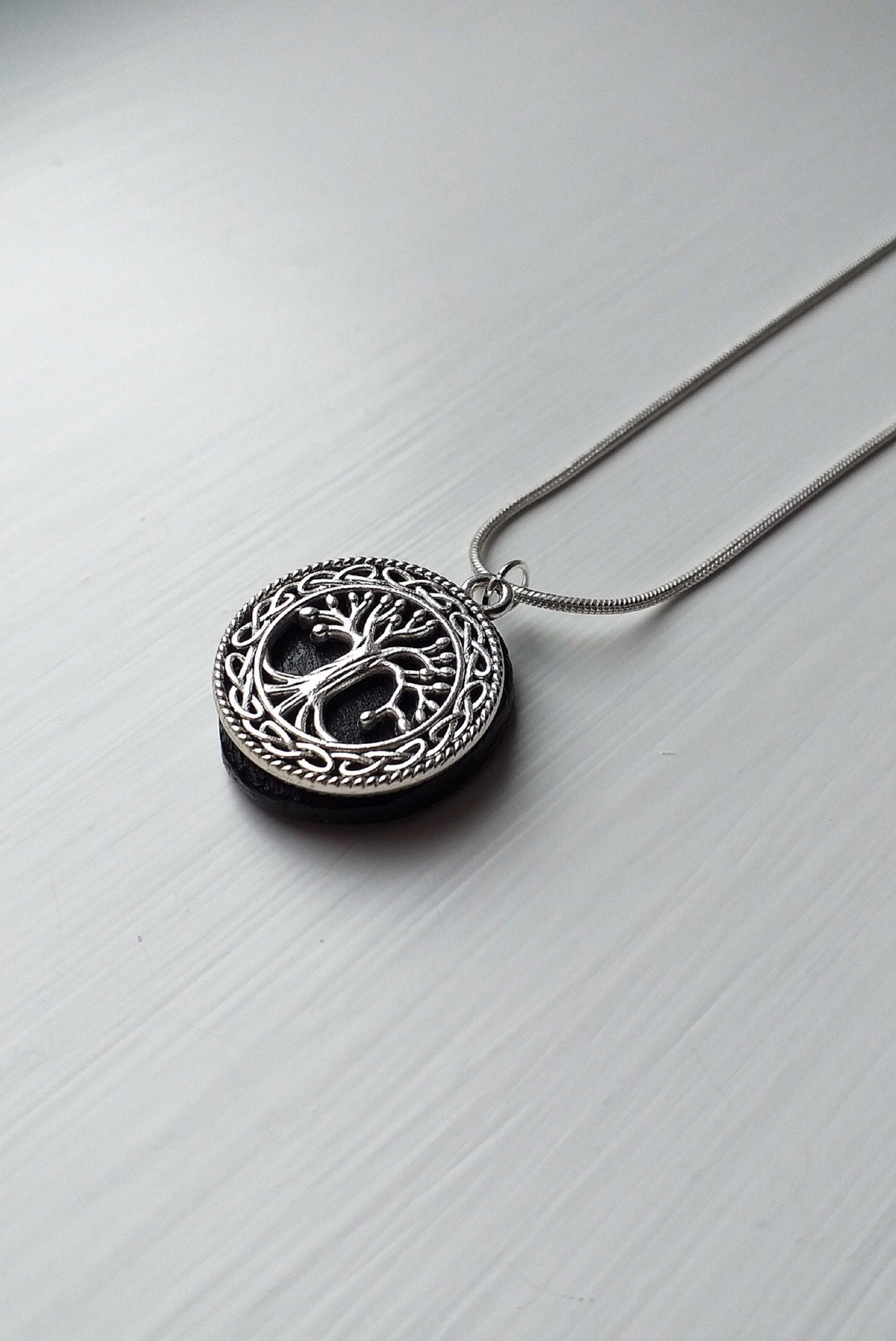 Hand Carved Real Coal With Tree of Life Pendant, Natural Organic Jet ...