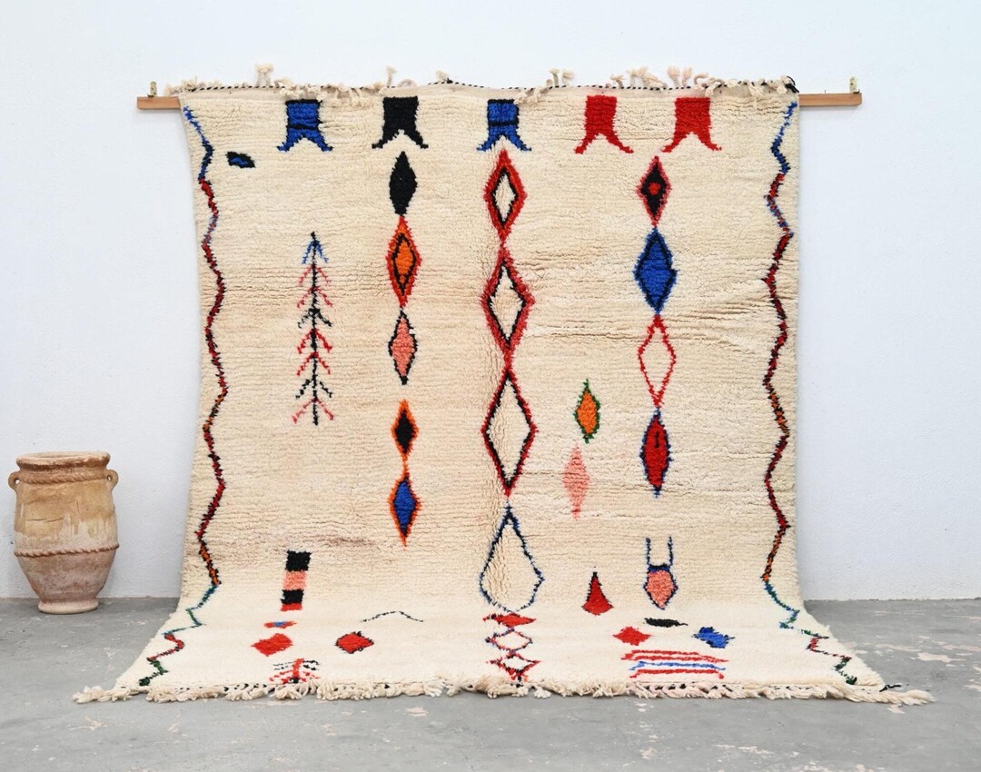 Colorful Geometric Patterns, Vibrant Moroccan Berber Rug, Handmade Wool ...