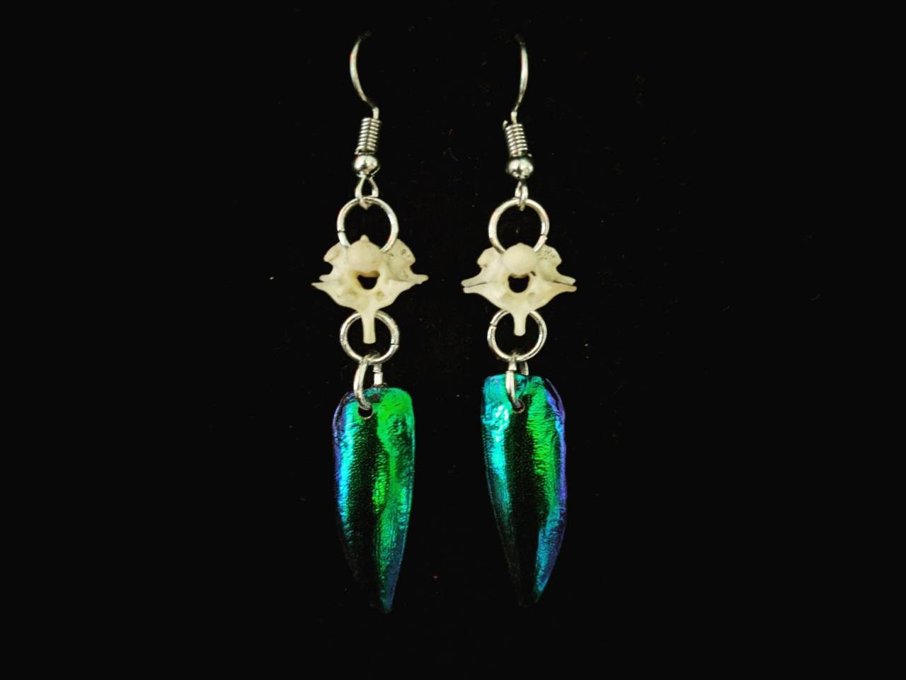 Python Vertebrae & Beetle Wing Dangle Earrings - Etsy