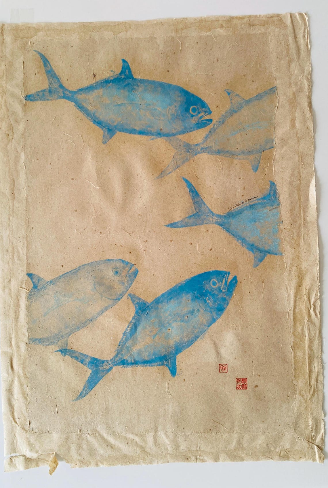 Blue Trio - Gyotaku - Original Art - Japanese Fish Painting - - Etsy