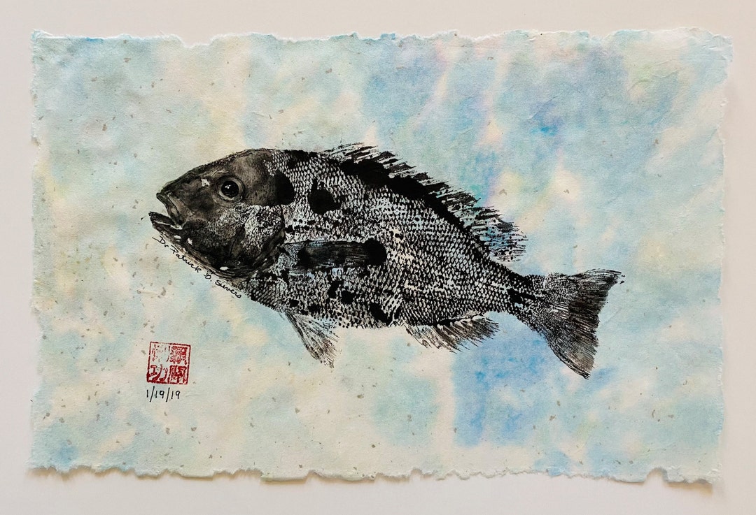 Blue Sandfish - Original Gyotaku - Japanese Fish Rub - Japanese Art ...