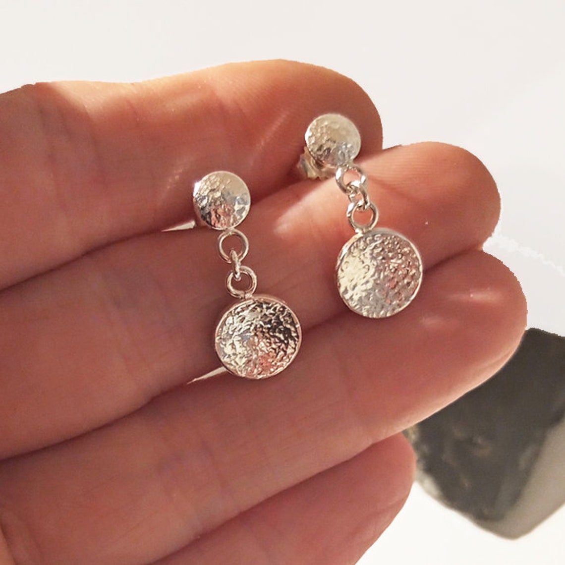 Two Disc Drop Earrings Circle Dangle 925 Sterling Silver - Etsy