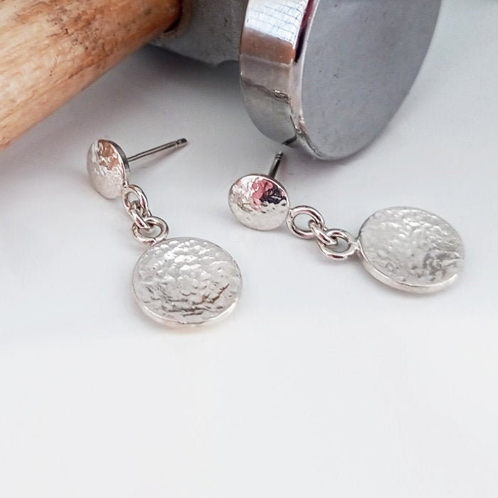 Two Disc Drop Earrings Circle Dangle 925 Sterling Silver - Etsy