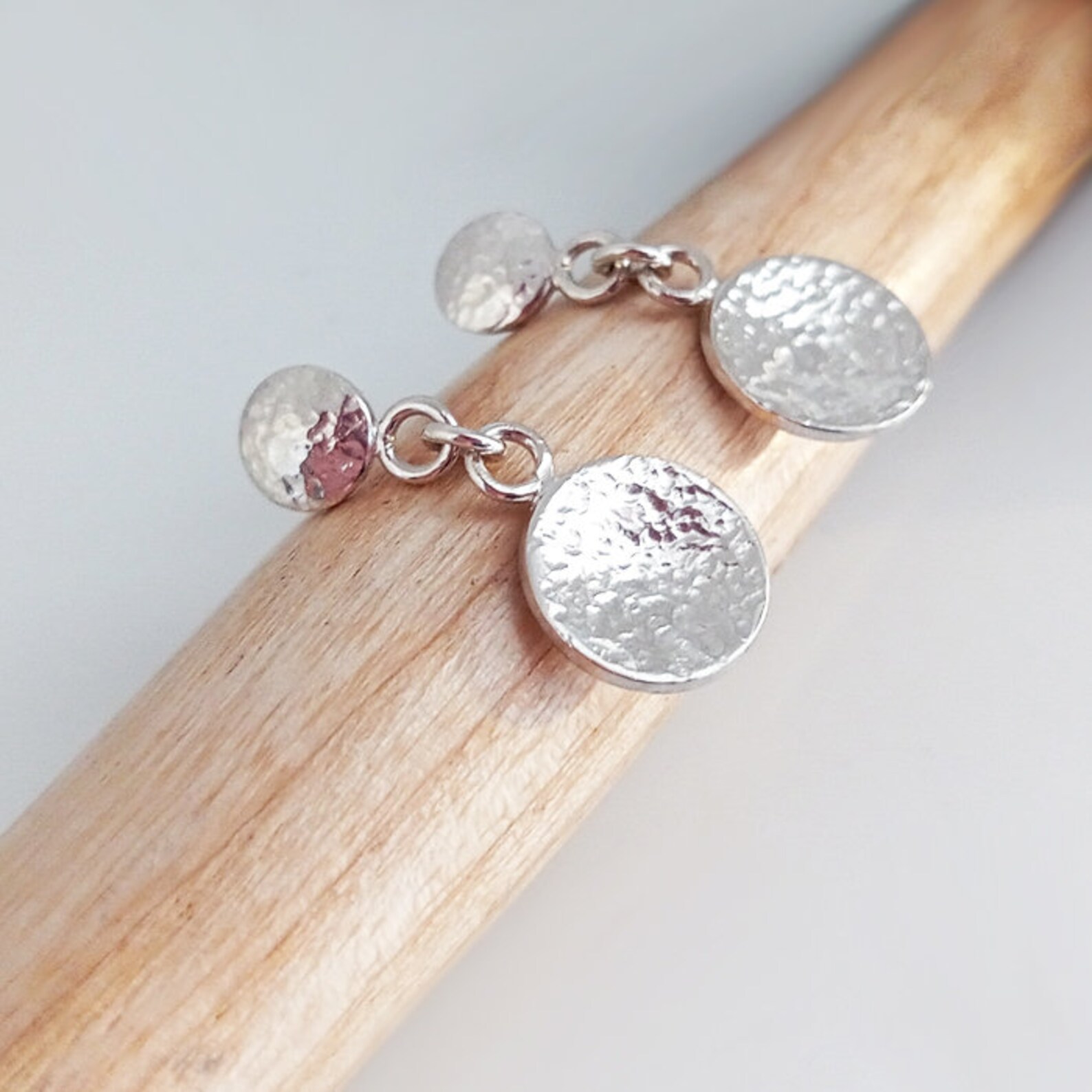 Two Disc Drop Earrings Circle Dangle 925 Sterling Silver | Etsy