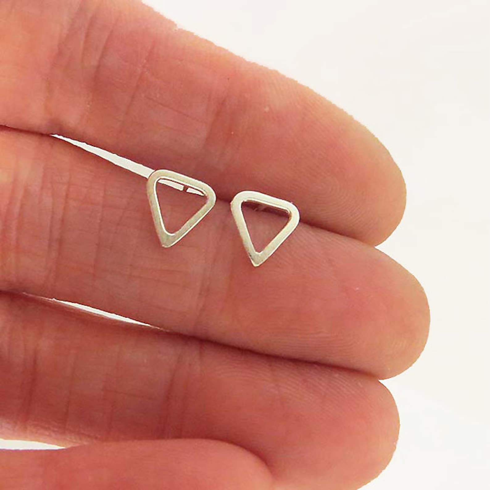 Open Triangle Stud Earrings Triangle Studs With Scratched | Etsy