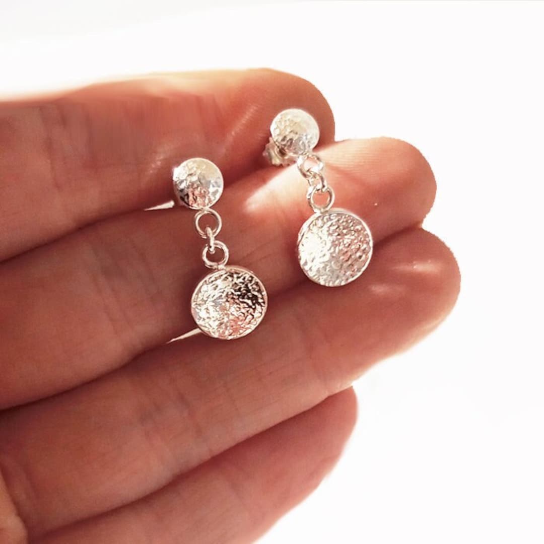 Two Disc Drop Earrings Circle Dangle 925 Sterling Silver Dangle ...