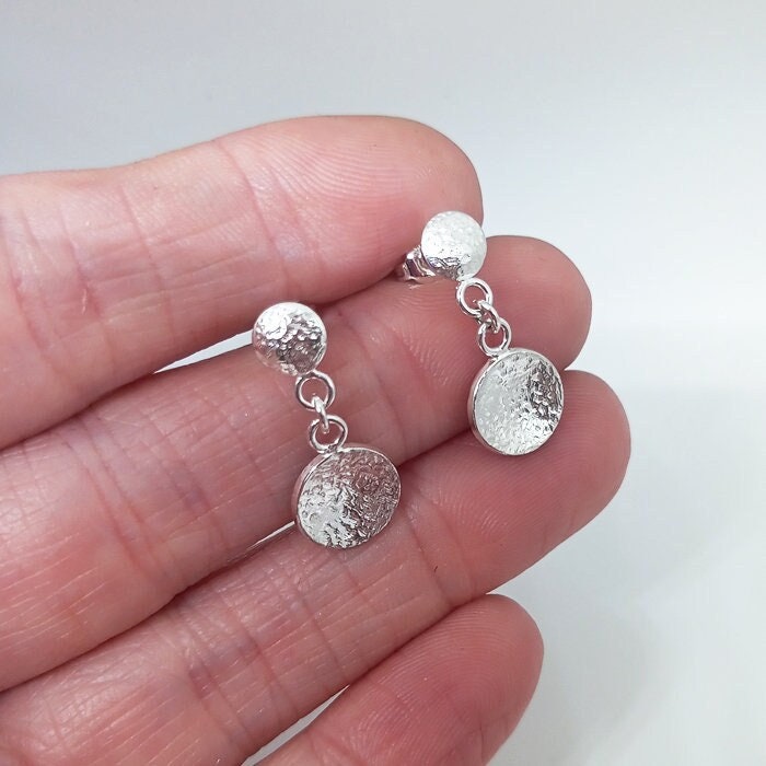 Two Disc Drop Earrings Circle Dangle 925 Sterling Silver - Etsy