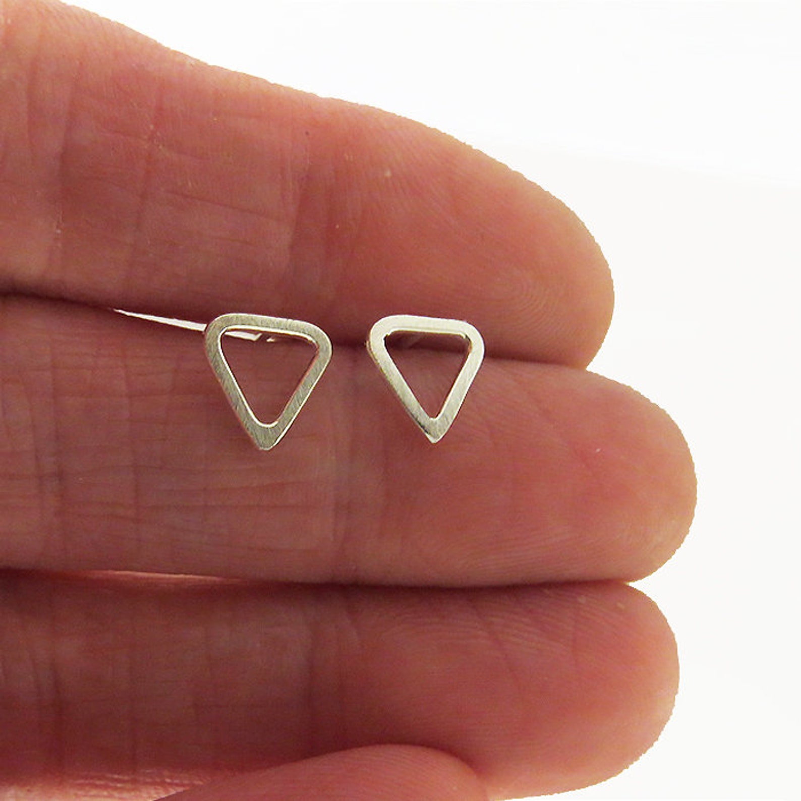 Open Triangle Stud Earrings Triangle Studs With Scratched - Etsy