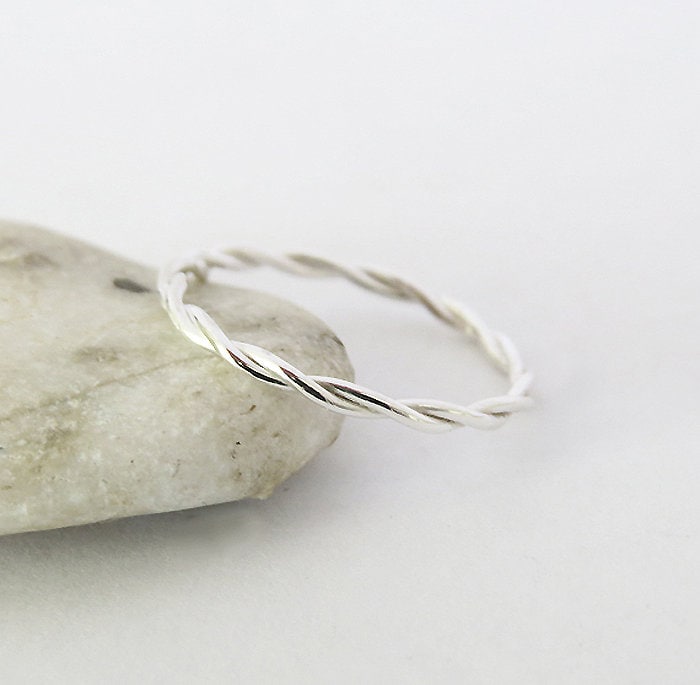 Thin Rope Stacking Ring Dainty Twist Ring Solid Sterling - Etsy