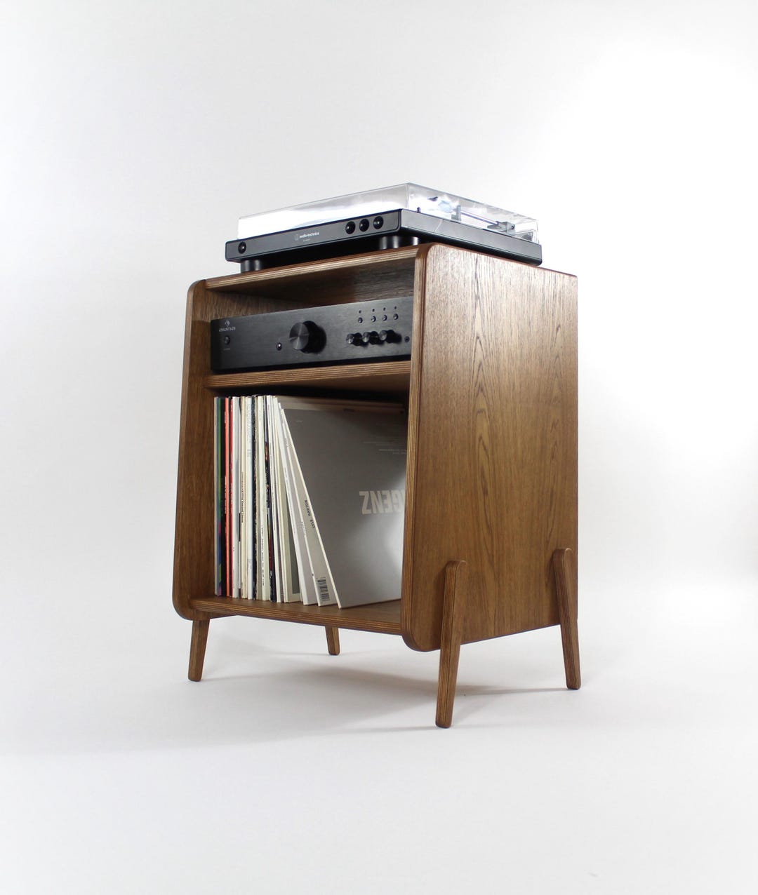 Mid Century Record Player Stand: Oak Veneer Vinyl Storage Cabinet - Etsy