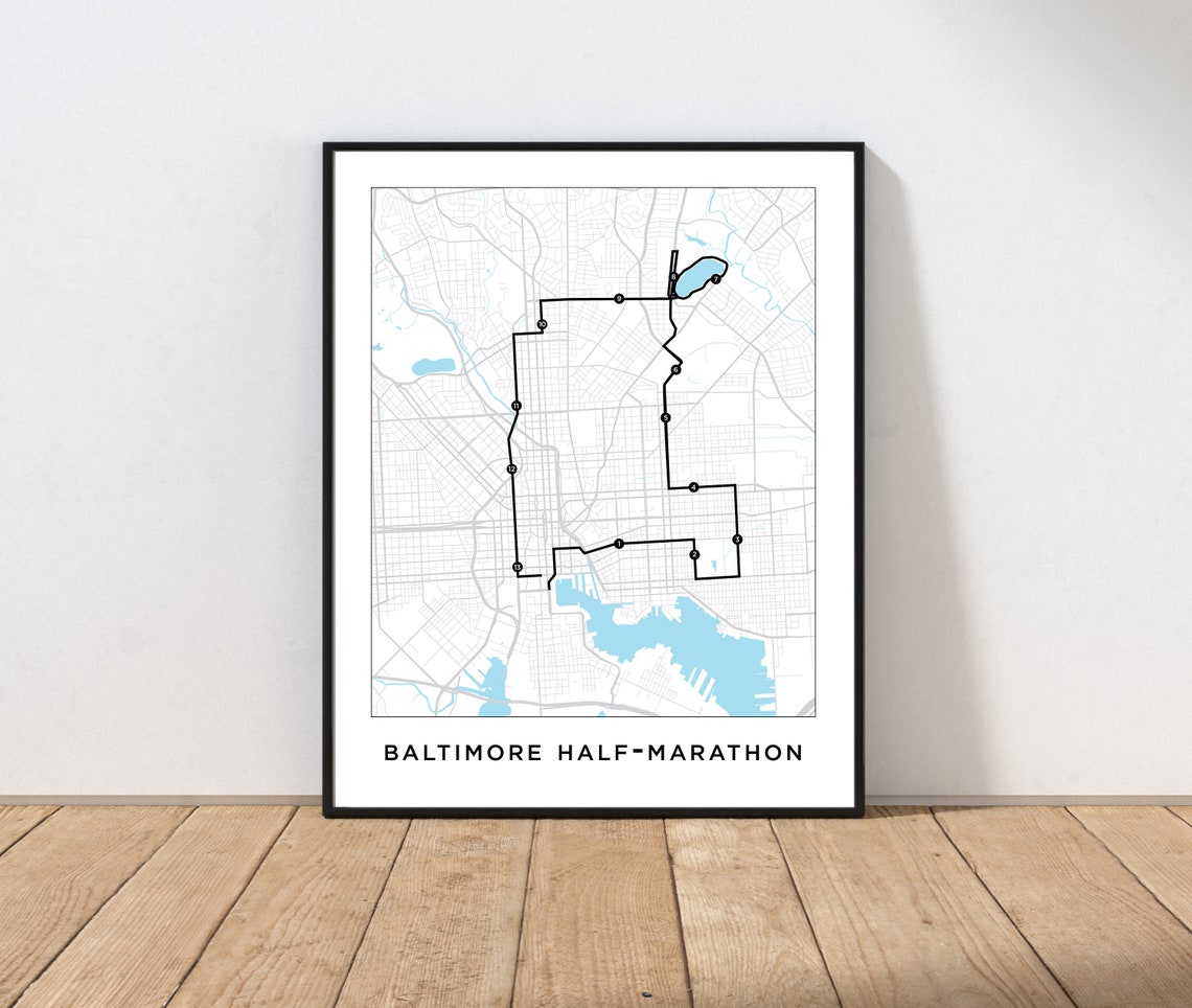 Baltimore Half-Marathon Course Map Personalized Baltimore | Etsy