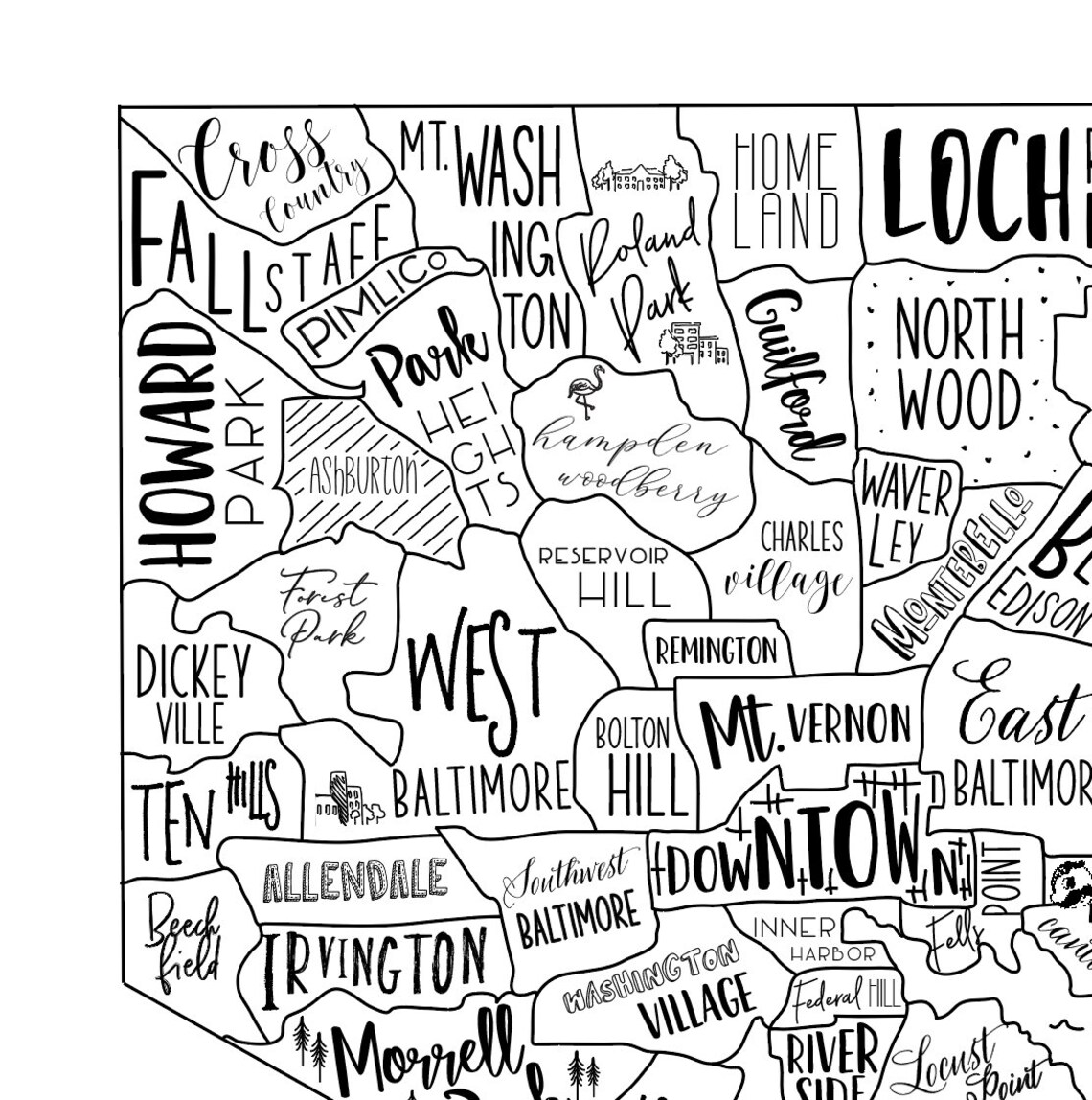Baltimore Neighborhood Map Baltimore Map Baltimore | Etsy