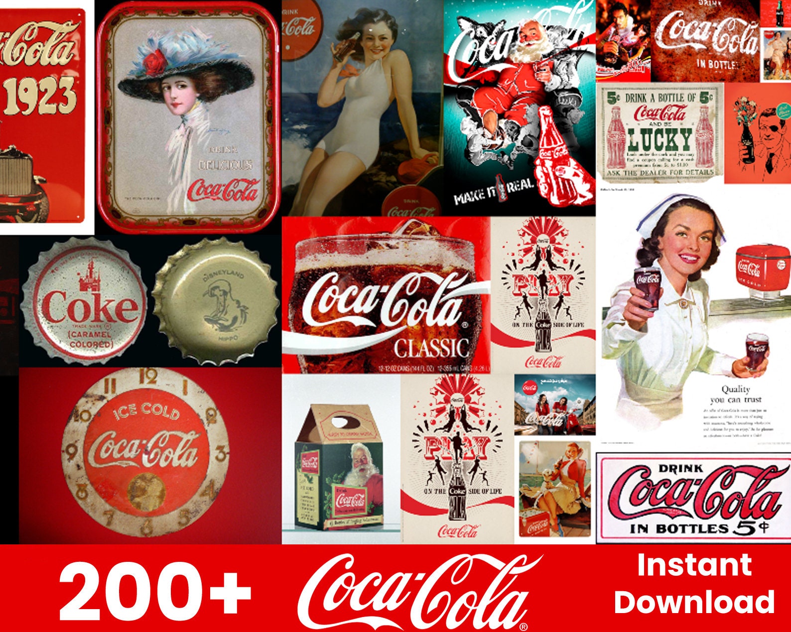 200 PCS Retro Coca-cola Art/poster Ad Clipart Print Antique Picture ...