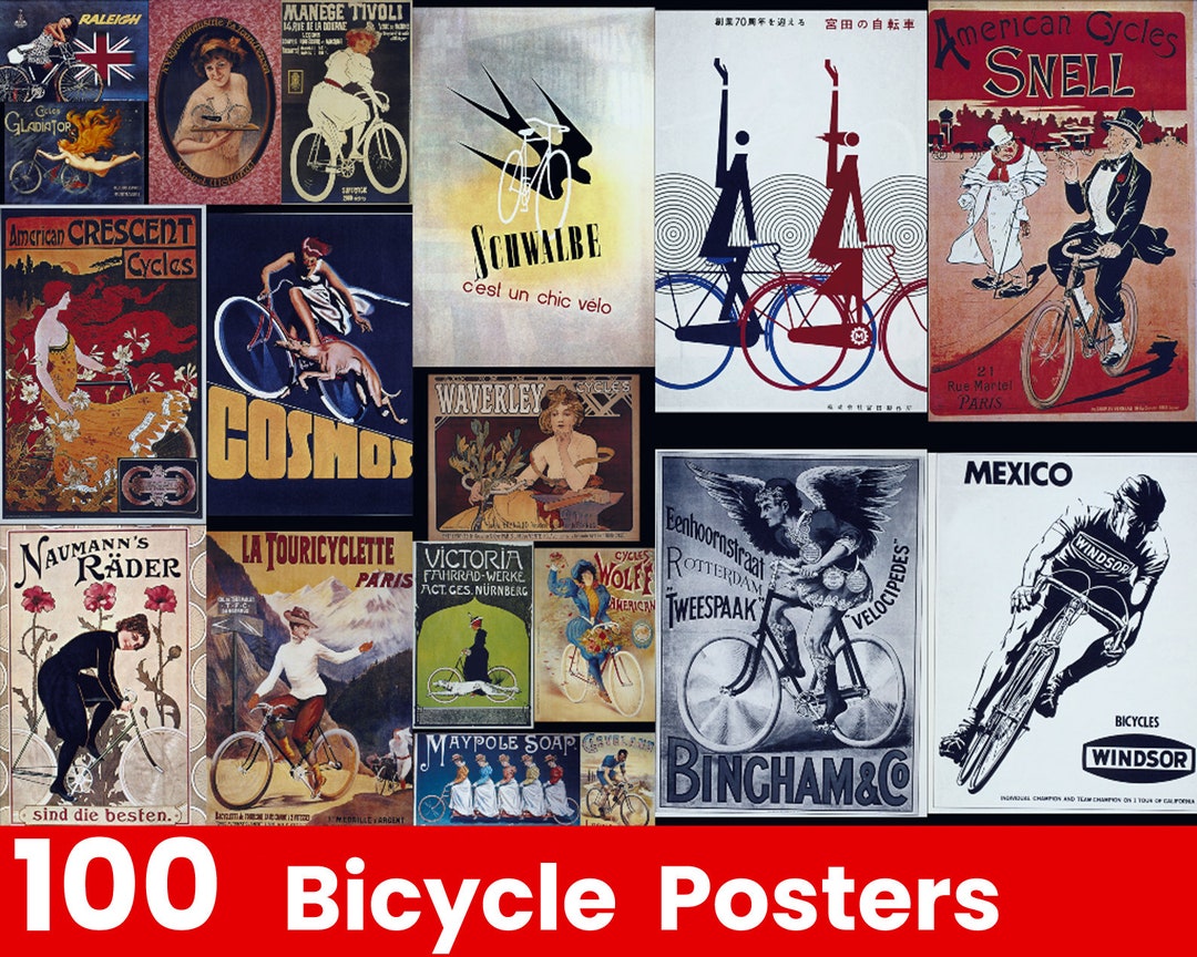 Vintage Bicycle Posters - Set of 100 Individual Prints - Cycling Poster ...
