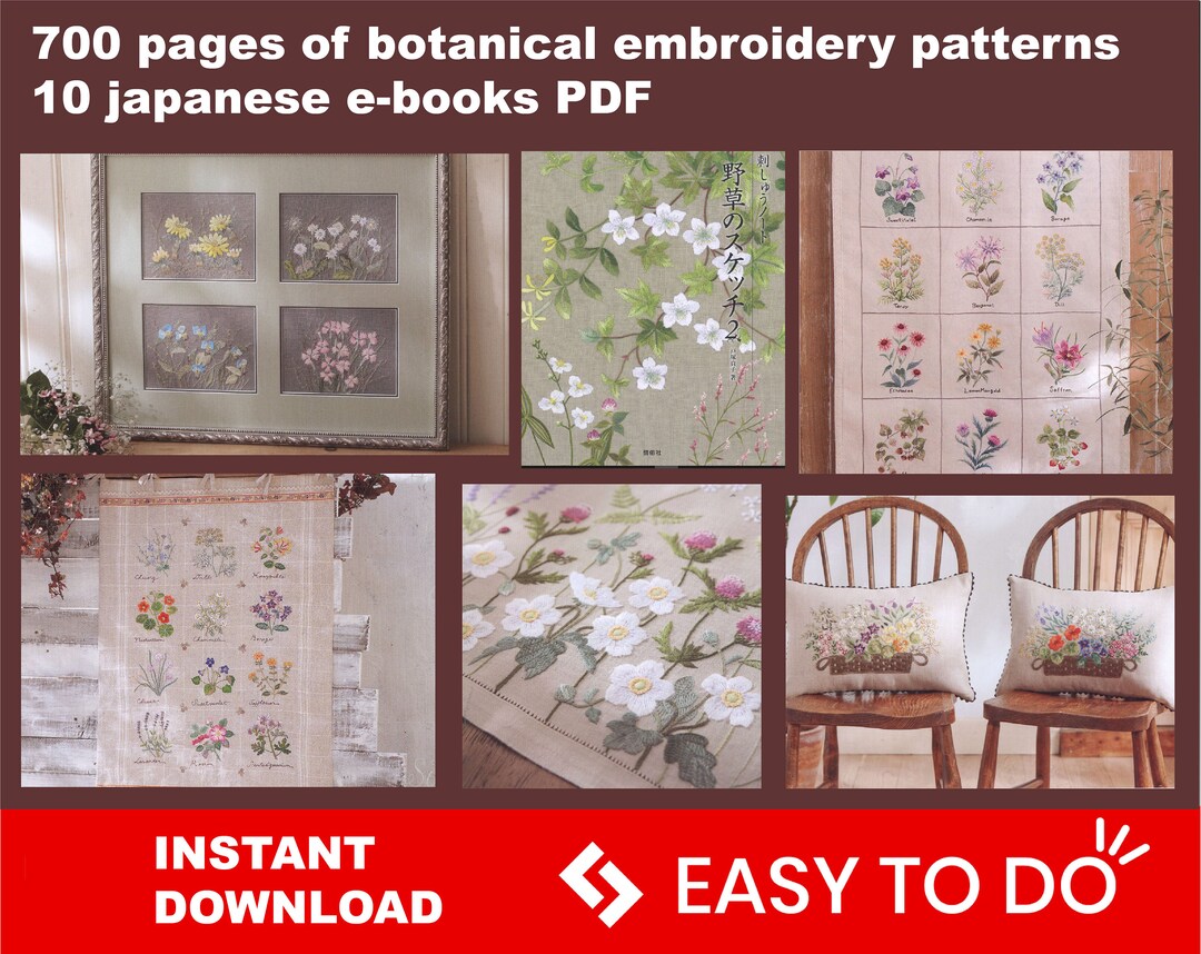 Flower Embroidery Patterns, Botanical Herb Embroidery, Japanese ...