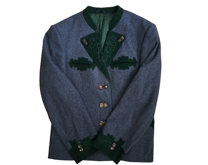 Vintage Lodenfrey Boiled Wool Jacket Mens Grey Emerald Green Trachten ...