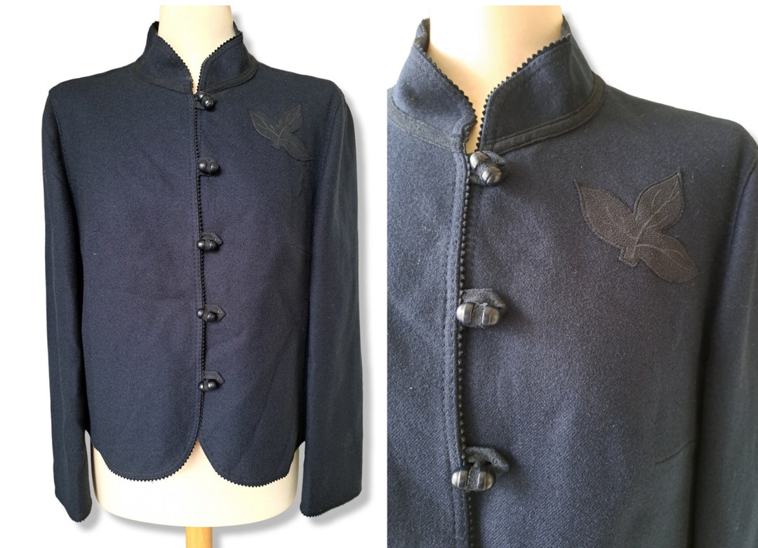 Vintage Navy Blue Wool Jacket Traditional Austrian Jacket Trachten ...