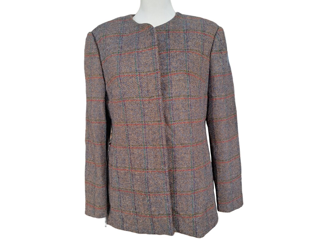 Vintage Wool Jacket Brown Checkered Blazer Formal Clothes - Etsy