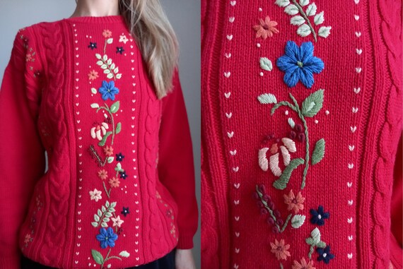 Vintage Embellished Sweater Floral Embroidered Sweater | Etsy