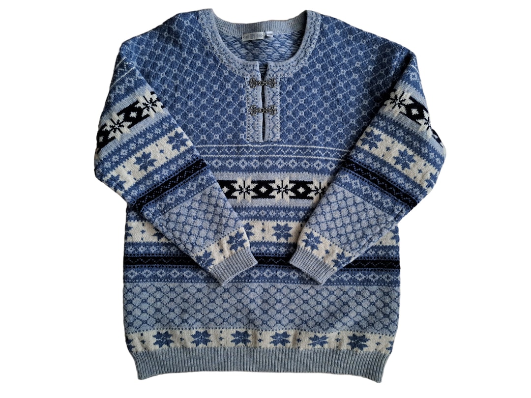 Vintage Scandinavian Sweater HPO Blue and Gray Norwegian Sweater Norway ...