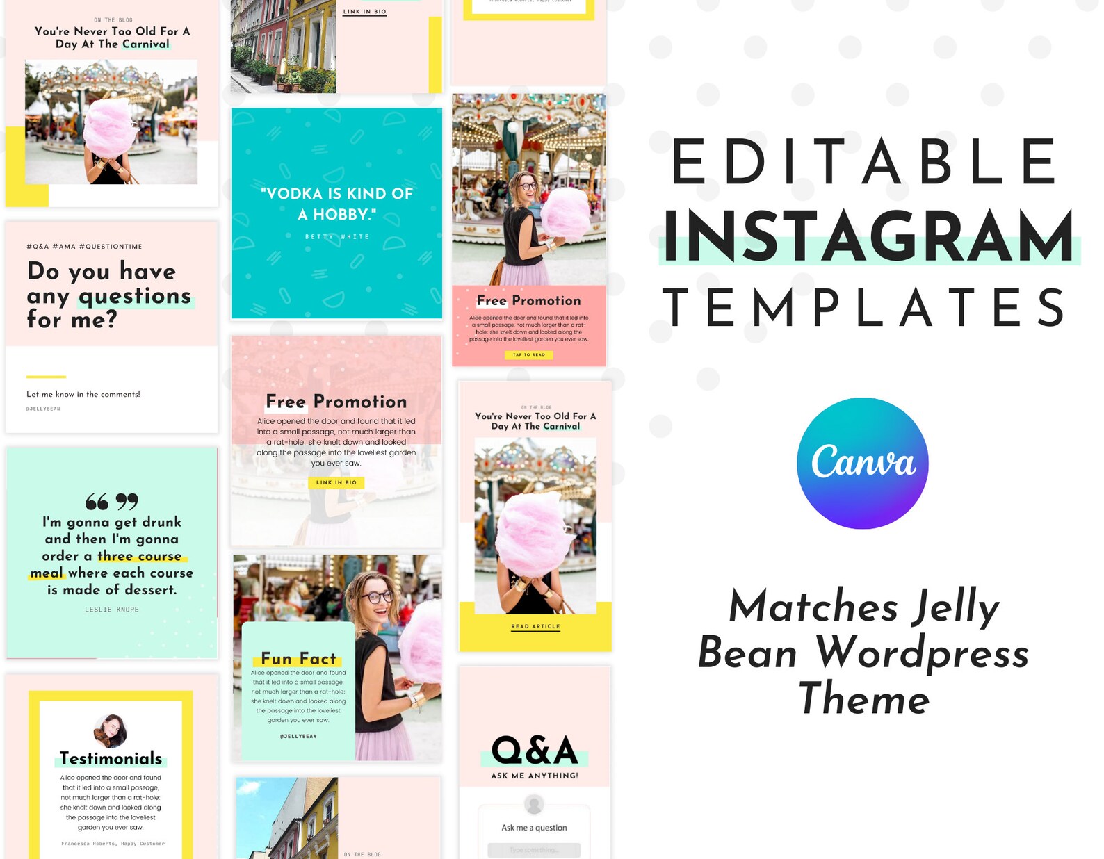 Cute Instagram Post Template for Canva Matching Jelly Bean - Etsy