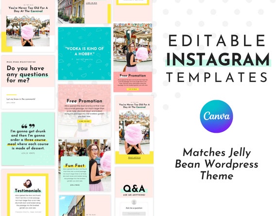 Cute Instagram Post Template for Canva Matching Jelly Bean - Etsy