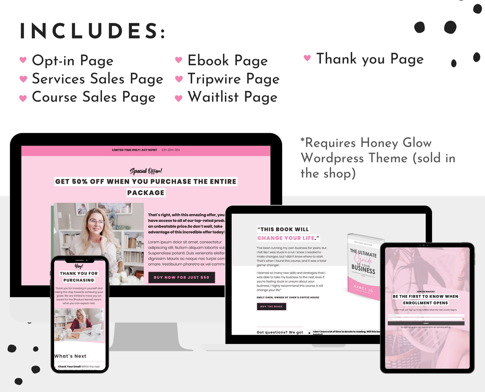 Pink Sales Funnel Templates for Wordpress: Lead Magnet, Tripwire, Thank ...