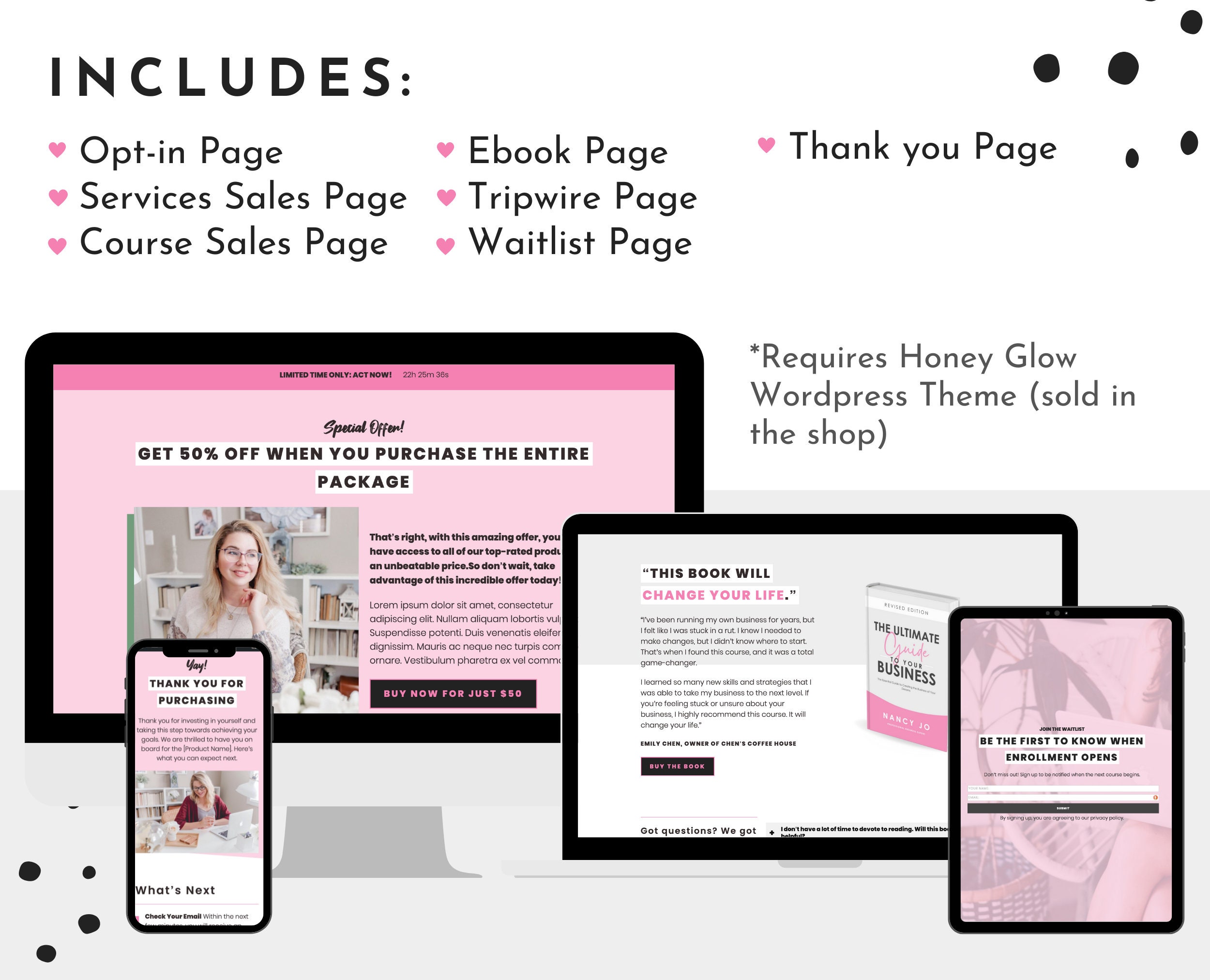 Pink Sales Funnel Templates for Wordpress: Lead Magnet, Tripwire, Thank ...