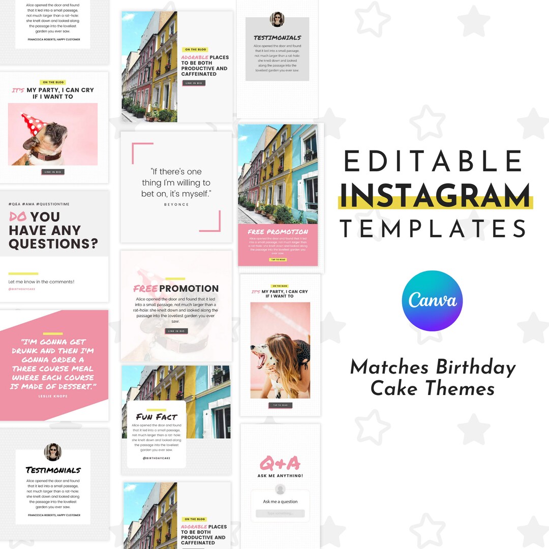 Fun Instagram Post Template for Canva | Matching Birthday Cake Template ...