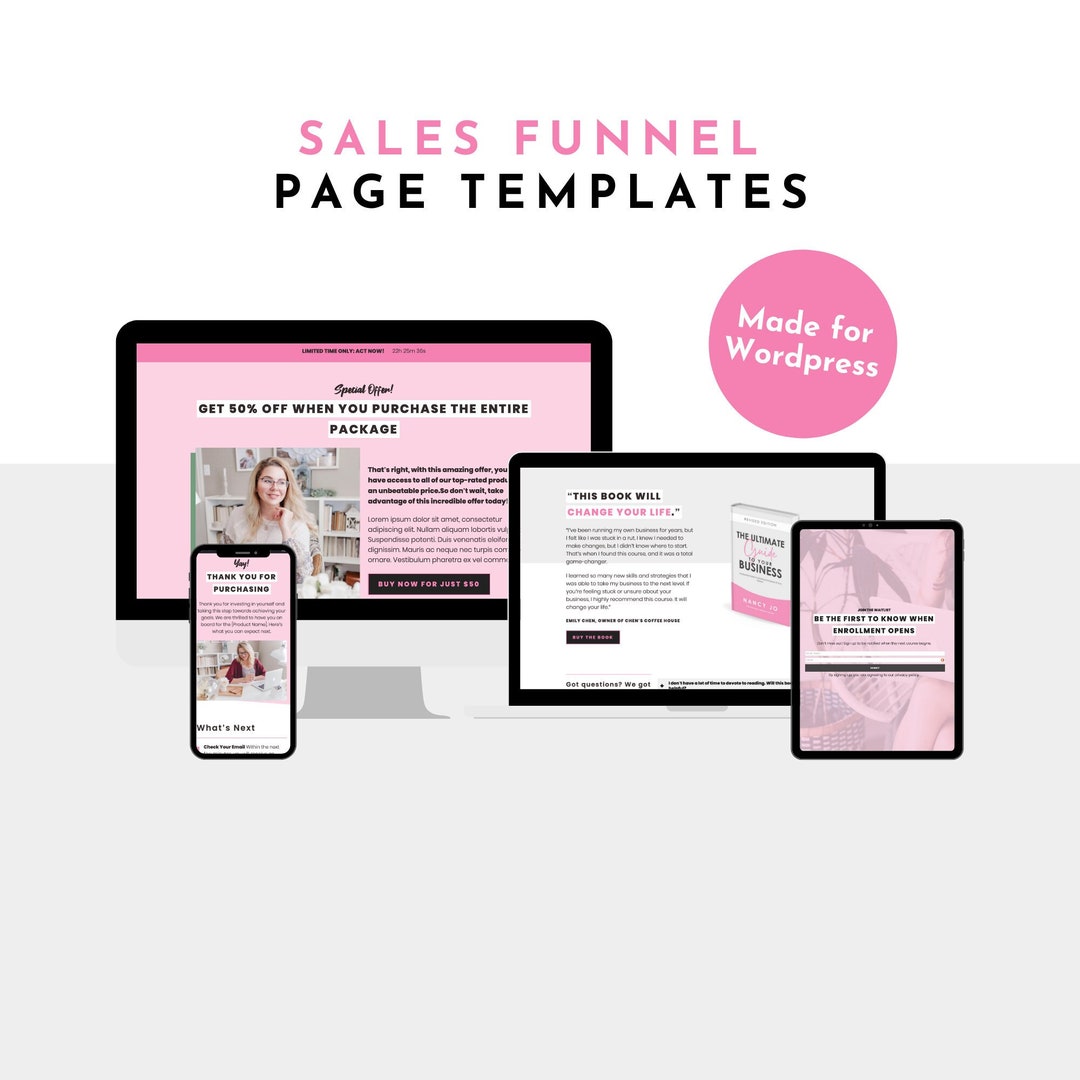 Pink Sales Funnel Templates for Wordpress: Lead Magnet, Tripwire, Thank ...