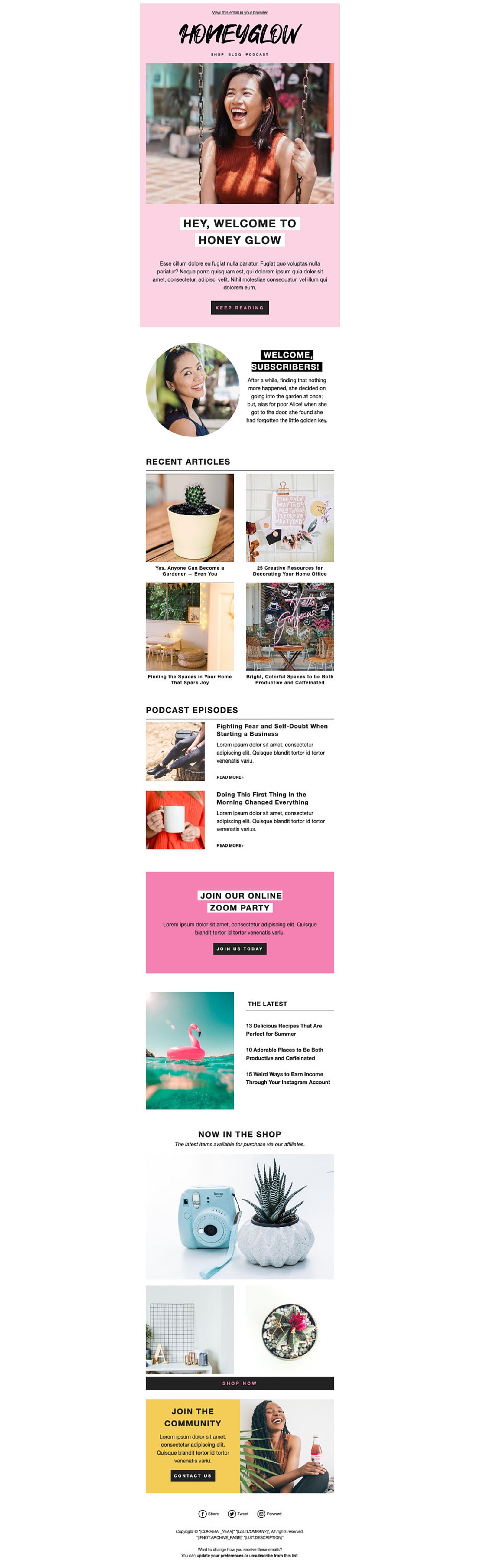 Girly Email Template for Mailchimp Editable Newsletter - Etsy