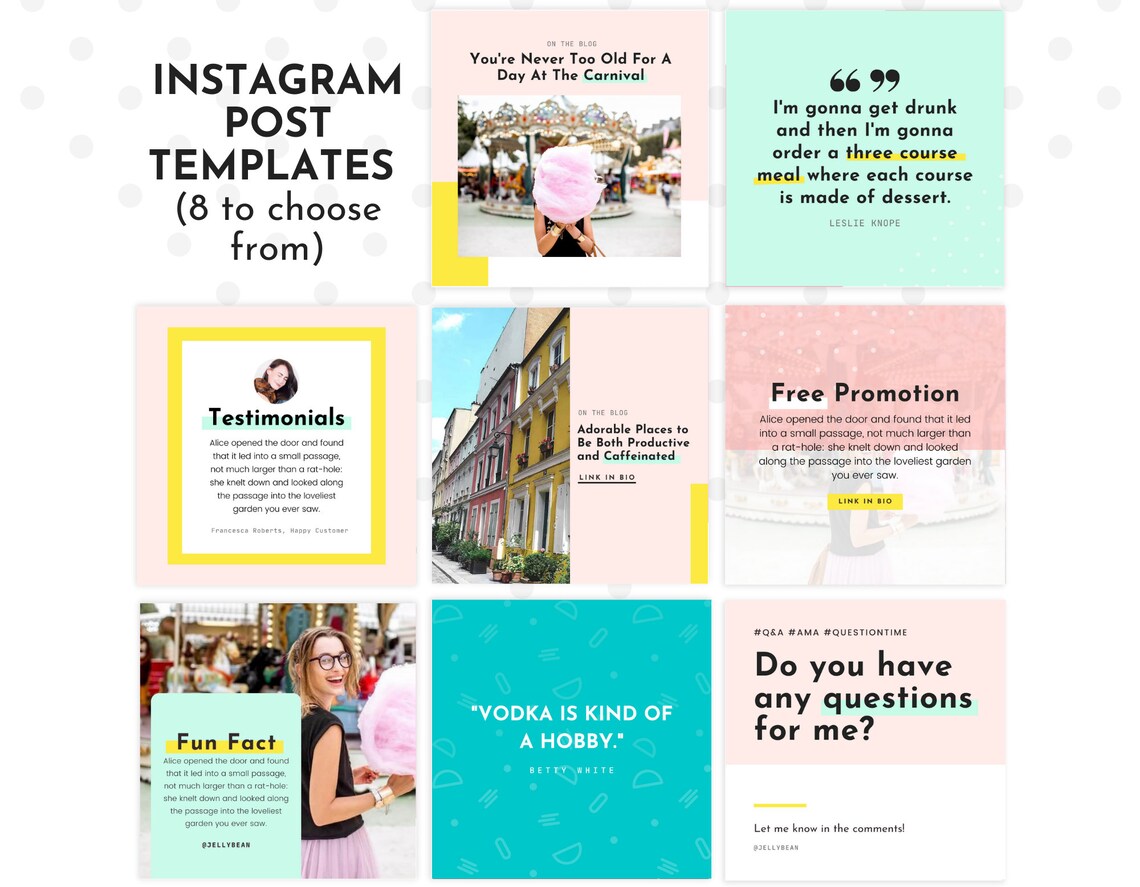 Cute Instagram Post Template for Canva Matching Jelly Bean - Etsy