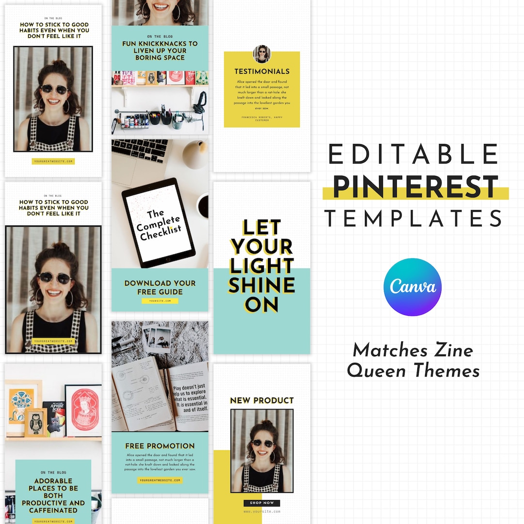 Bold Pinterest Templates for Canva | Matching Zine Queen Template ...