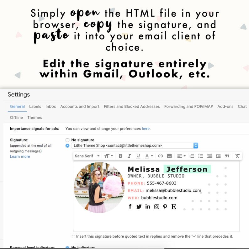 Cute Email Signature Template for Jelly Bean | Clickable Links for ...