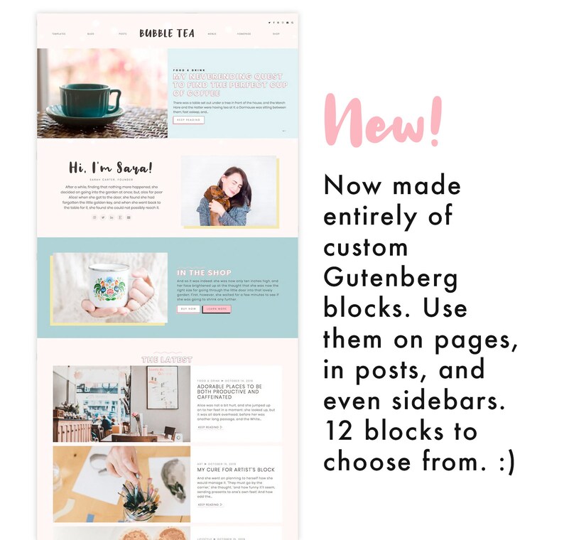 Pastel Wordpress Theme Bubble Tea Wordpress Theme for - Etsy