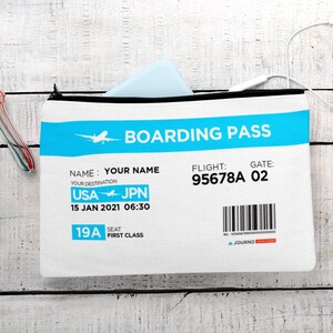 Personalized Boarding Pass Travel Pouch, Custom Zippered Tech Accessory ...