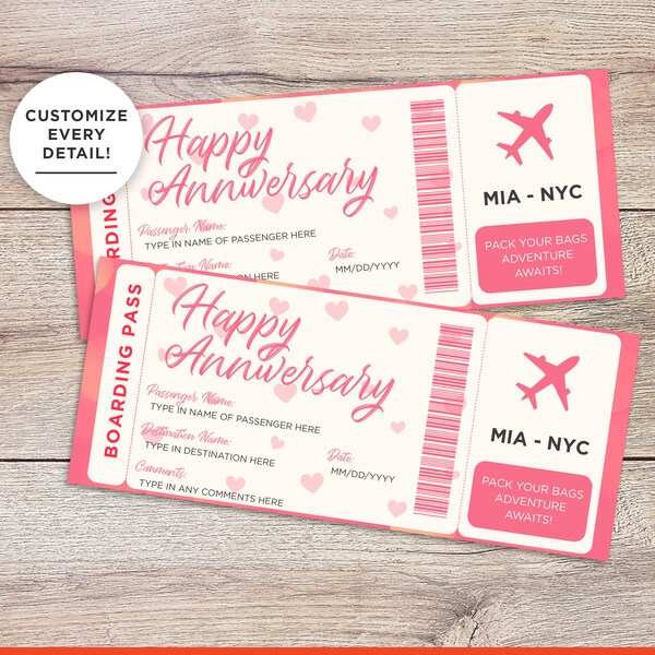 Custom Plane Ticket Print at Home - Etsy