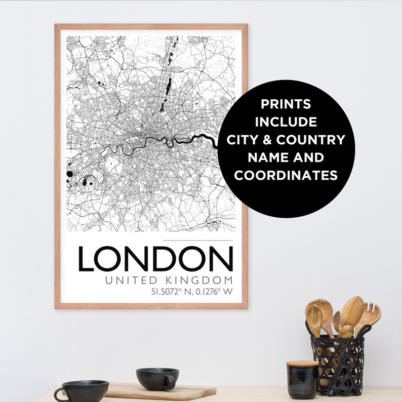 Modern Office City Map Printable Wall Art Office Map Gift - Etsy