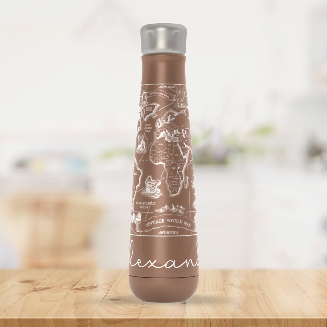 Custom World Travel Map Water Bottle, Personalized Travel Mug Gift Idea ...