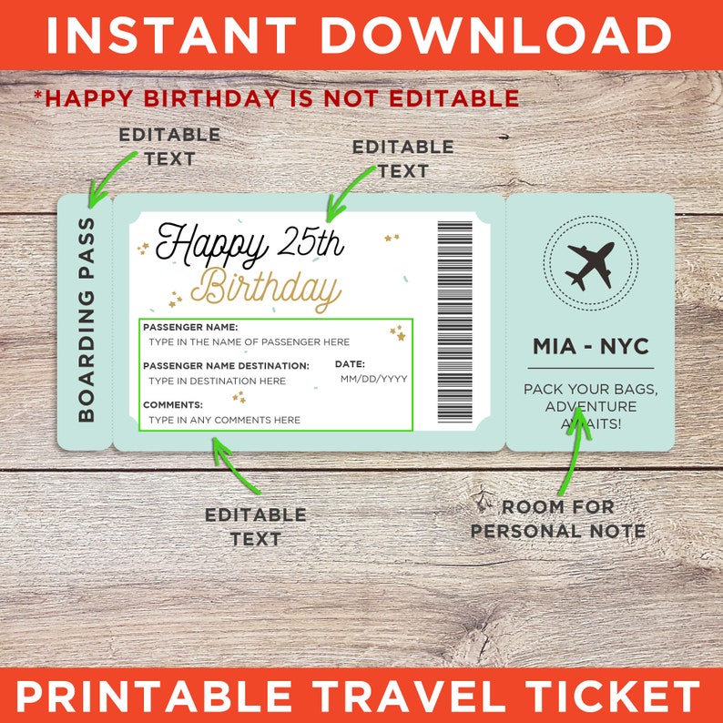 Printable Boarding Pass Template Fake Plane Ticket Template - Etsy