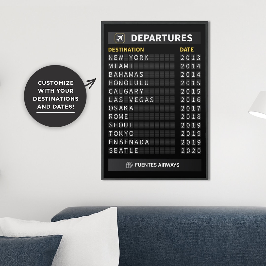 Custom Travel Art Print: Departure Board Airplane Art. Custom Travel ...