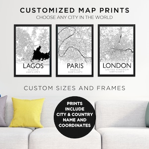 Customized Set of 3 Modern Maps of Any City, Custom Location Office ...