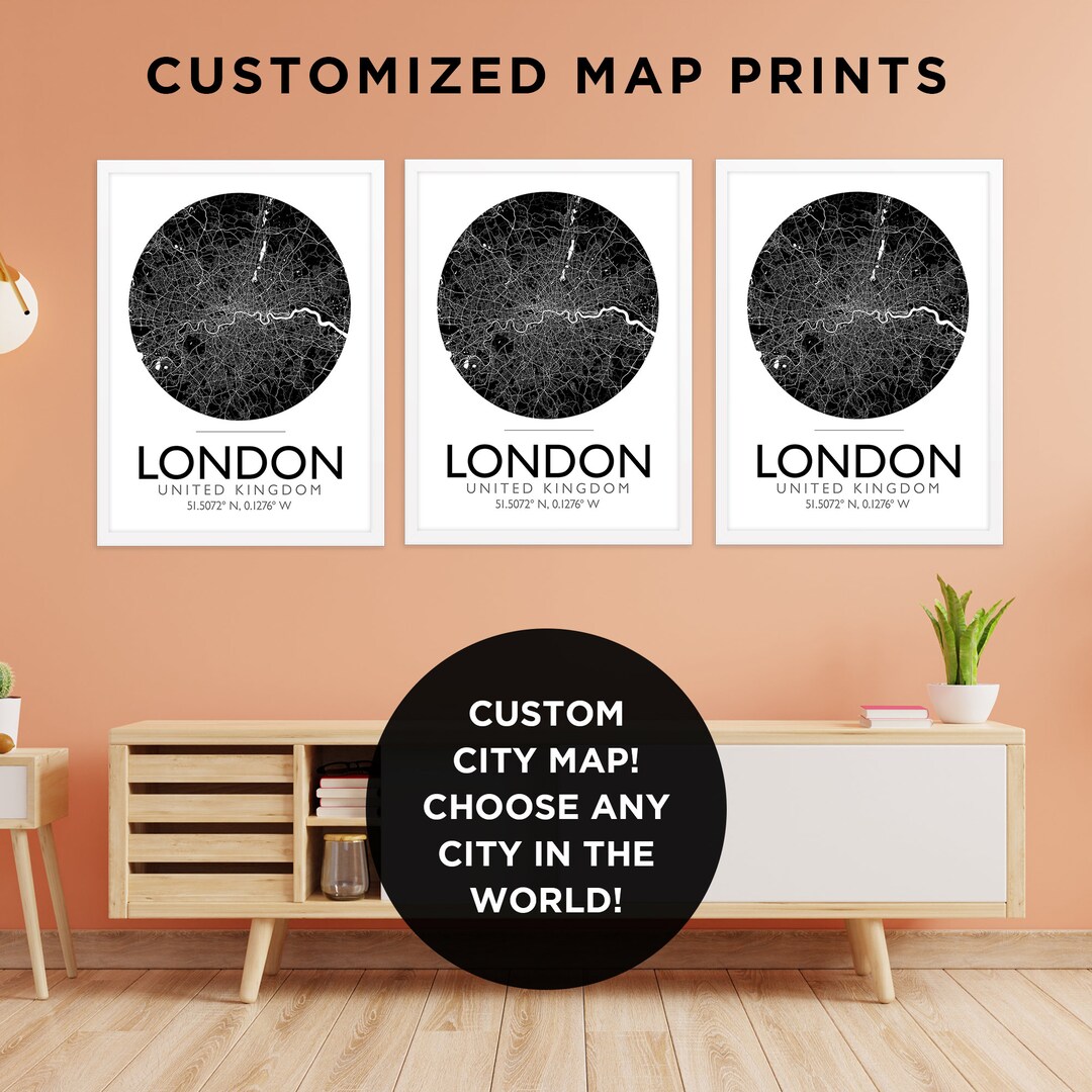 Set of 3 City Maps in a Circle, Custom World Office Location Maps ...