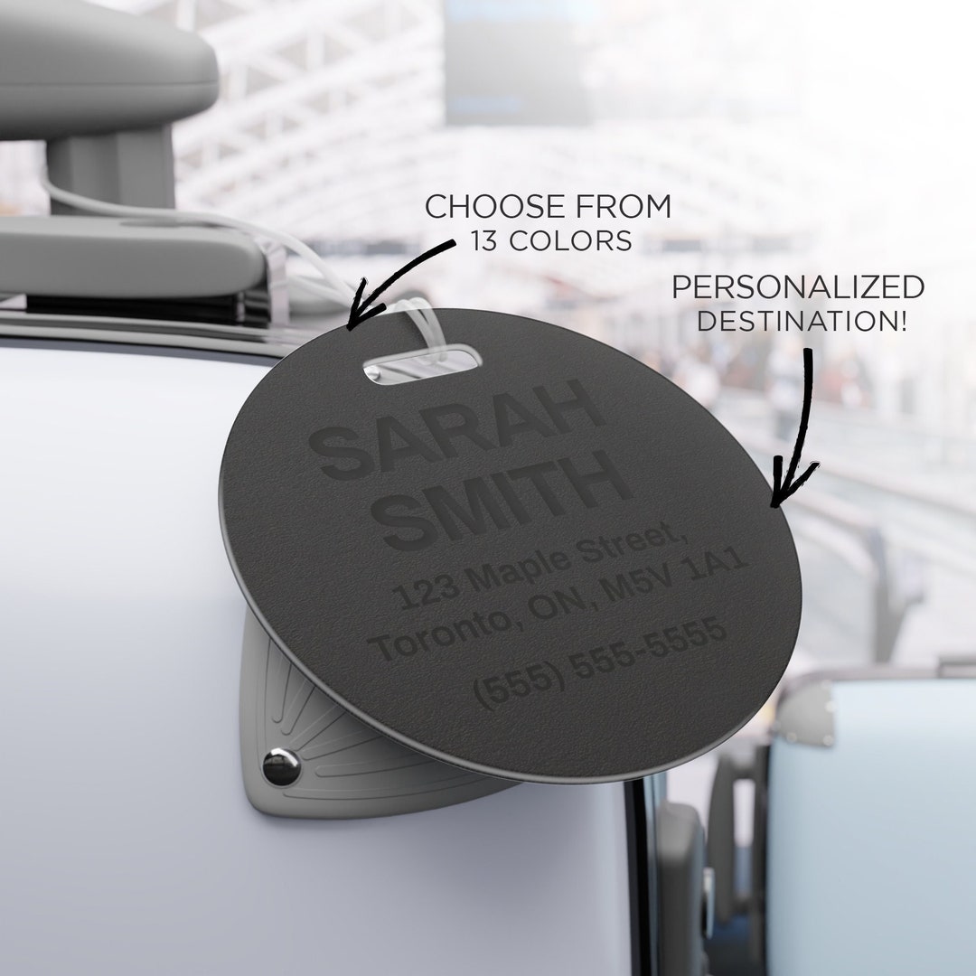 Custom Round Luggage Tags, Personalized Name Travel ID, Minimalist ...